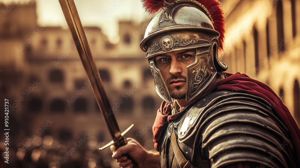 Roman male legionary, legionaries wear helmet with crest, long sword ...