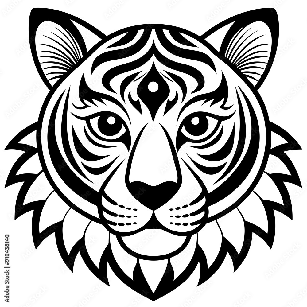 Adult coloring book. a Tiger head. Line art design for antistress ...