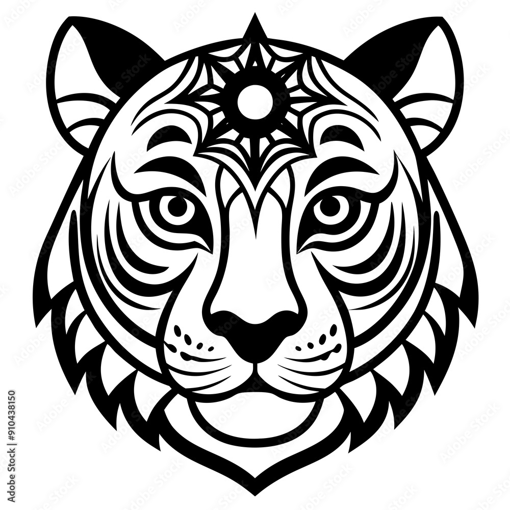 Adult coloring book. a Tiger head. Line art design for antistress ...