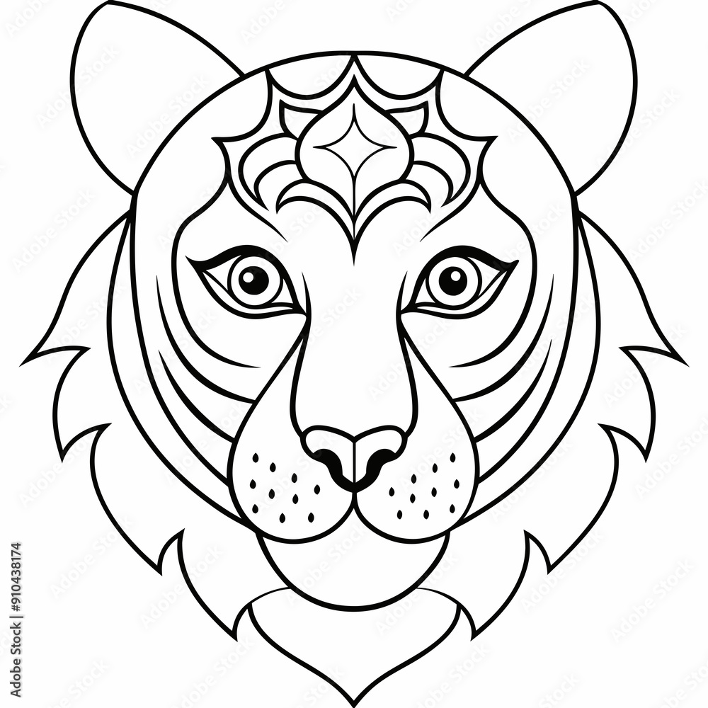 Adult coloring book. a Tiger head. Line art design for antistress ...