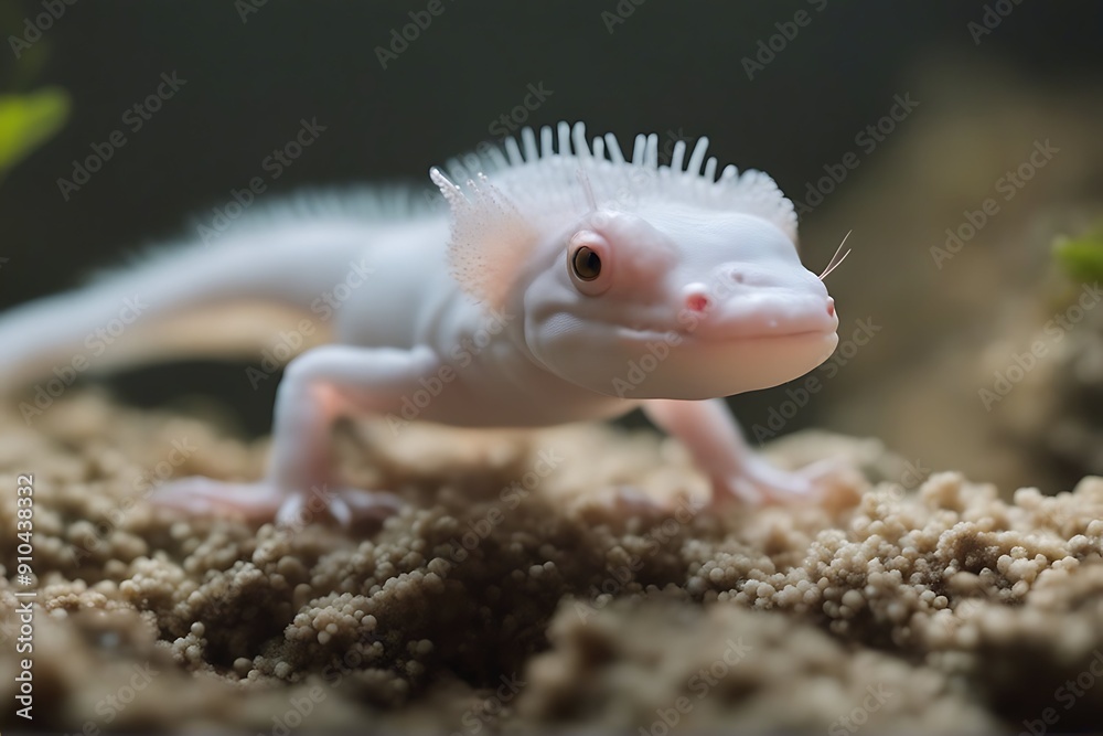 Ilustracja bez tantiem: baby mexican axolotl a captive fish salamander ...