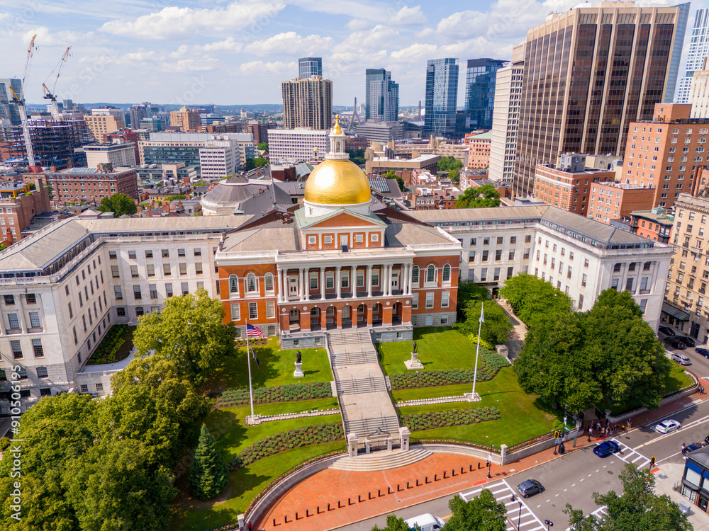 Massachusetts State House. Capitol Building in Boston. Aerial drone ...
