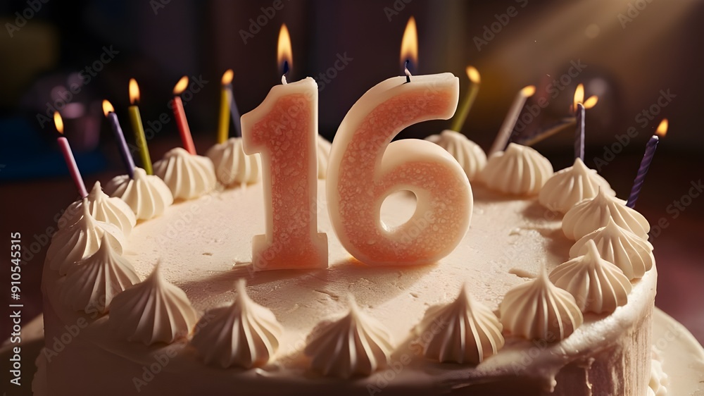 16th birthday cake with candles, sixteen birthday celebration, happy ...