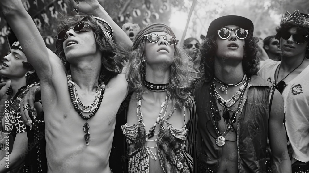 The image captures photos of disco 70s hippies and other subcultures ...