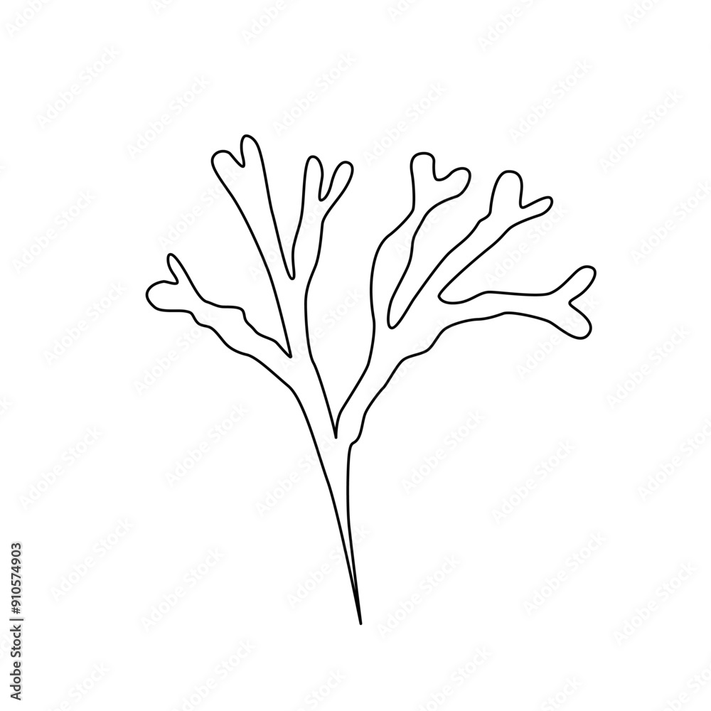Black and white silhouette of seaweed. Ocean plants, underwater flora ...