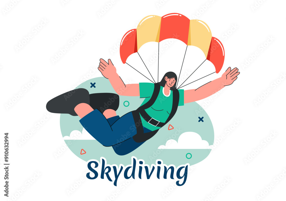 Skydiving Vector Illustration with Skydivers Use Parachutes and Sky ...