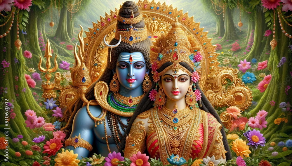 beautiful colorful hindu god lord shiva or sankar,mahadev with goddess ...