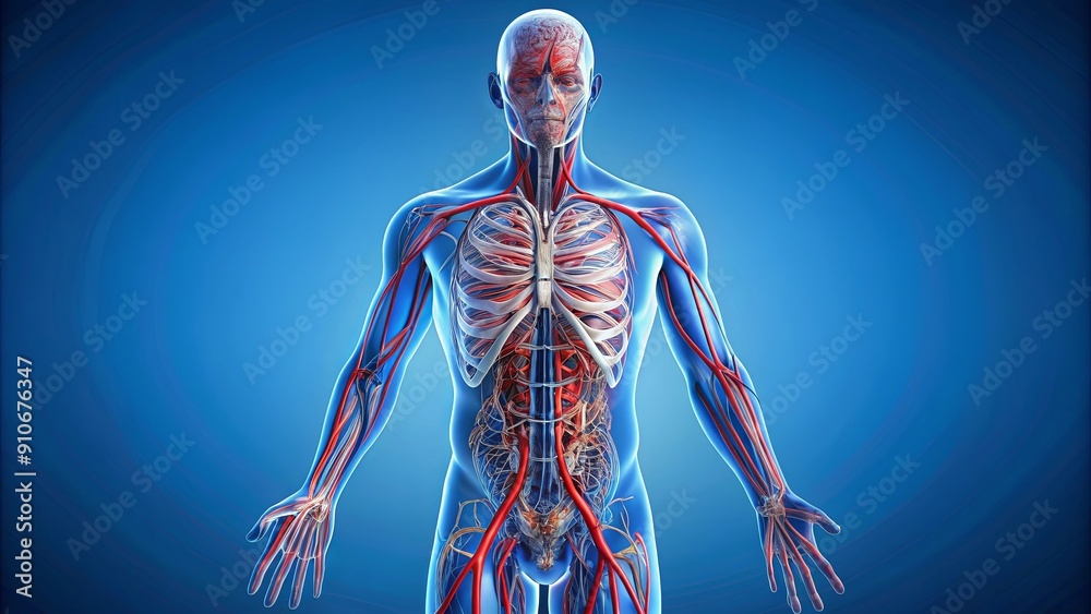 Full figure cutaway anatomy of human circulatory system , circulatory ...