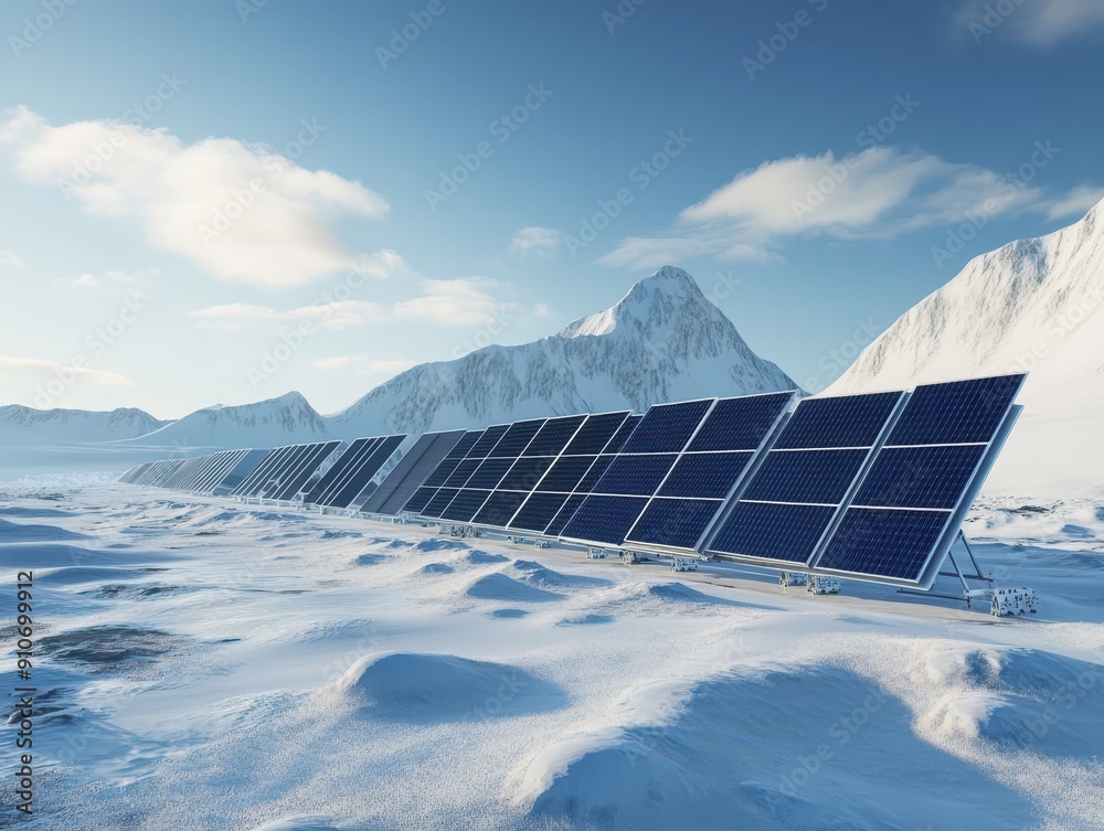 Bright solar panels on an icy landscape, a bold statement of solar ...