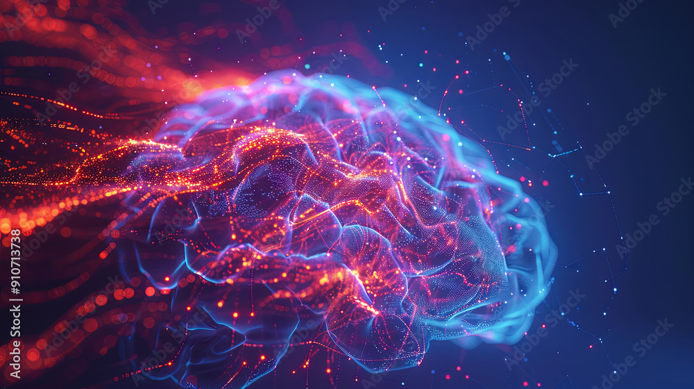 Artificial intelligence digital brain deep learning neural network concept neurons firing brain ...