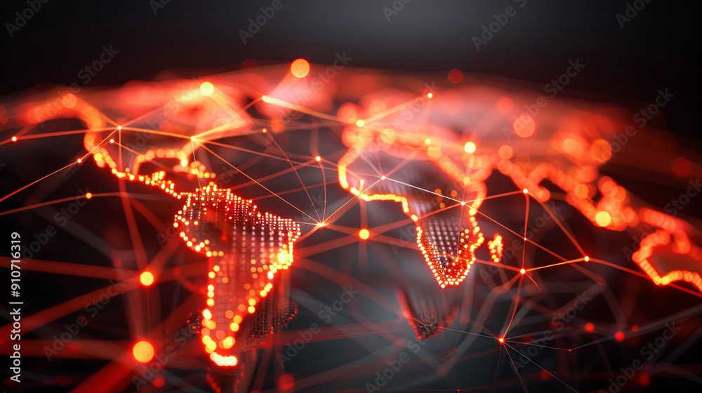 Global connection red network world map digital age communication ...