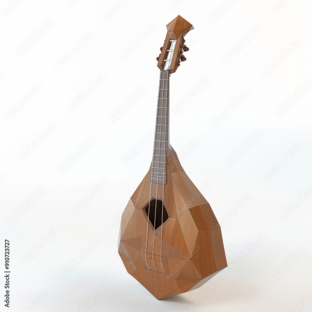 3D Render, Low Poly style of a gittern with a flat back and six strings ...