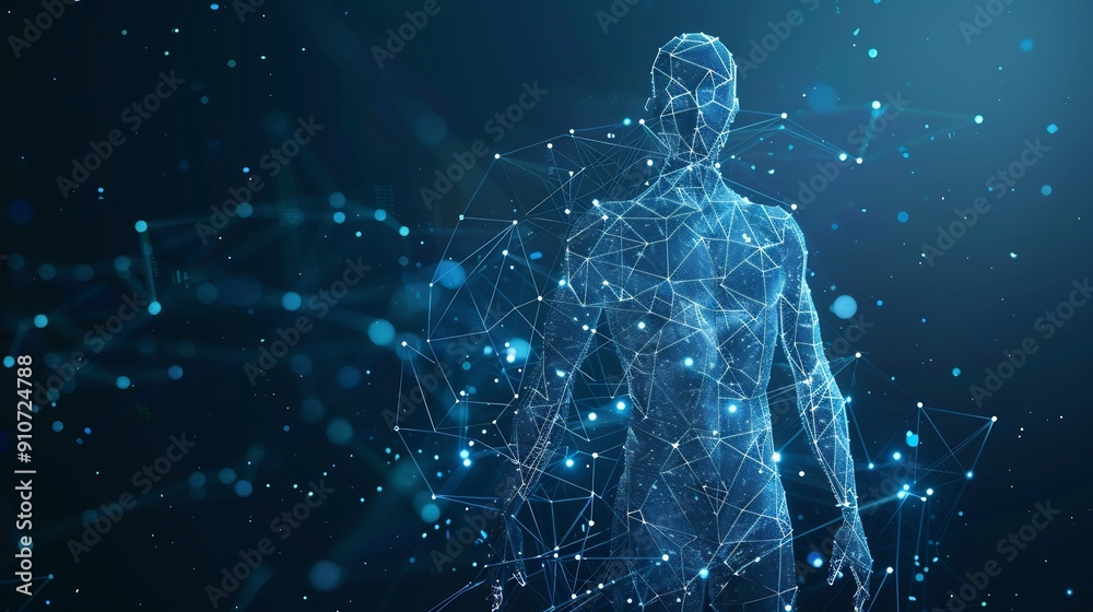 Wire frame human full body in virtual reality. Medical blue print ...