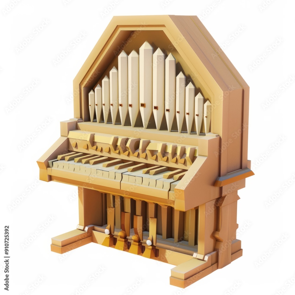 3D Render, Low Poly style of a portative organ with a compact design ...