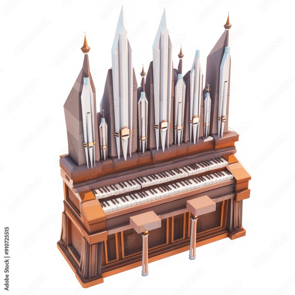 3D Render, Low Poly style of a portative organ with a compact design ...