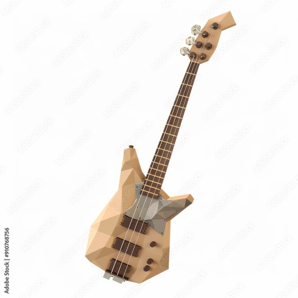 3D Render, Low Poly style of an electric bass guitar with a solid body ...