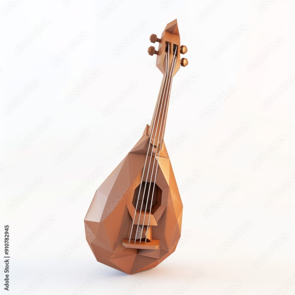 3D Render, Low Poly style of a folk lute with basic shapes, on isolated ...