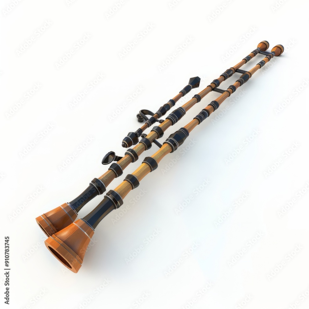 3D Render, Low Poly style of a traditional bagpipe with basic tubing ...