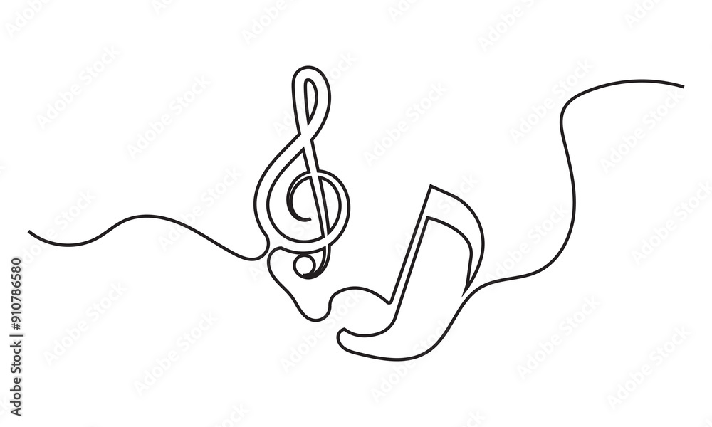 Vector de Stock continuous single line drawing of music notes and ...