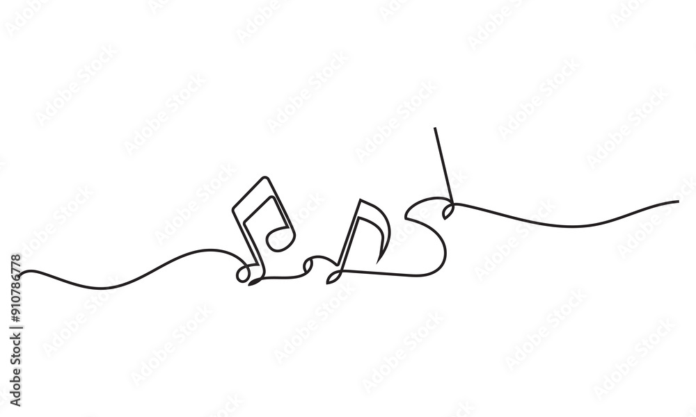 continuous single line drawing of music notes and treble clef, abstract ...