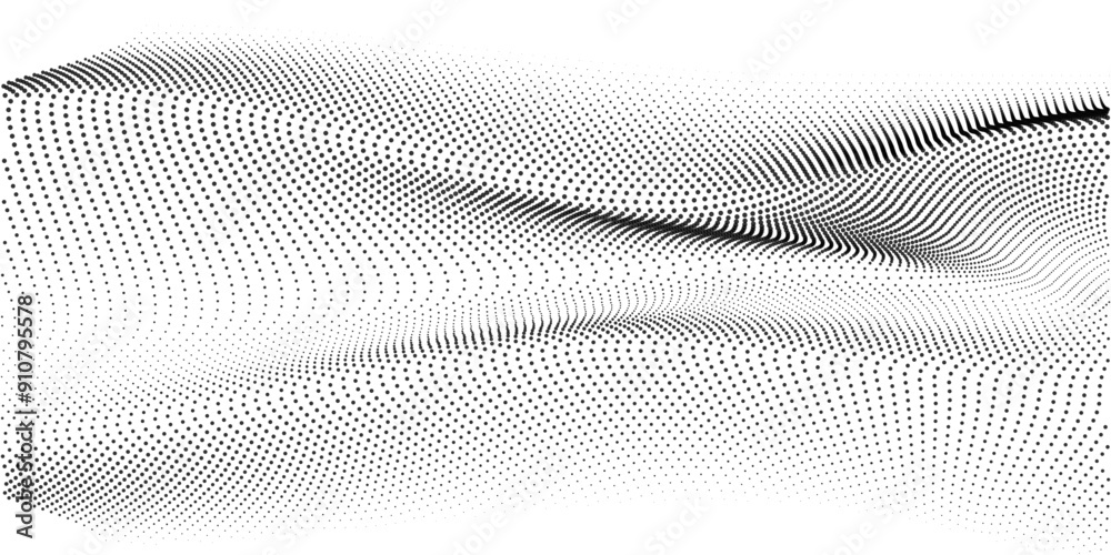 Flowing Dots Particles Wave Pattern 3d Curve Halftone Black Gradient Curve Shape Isolated On