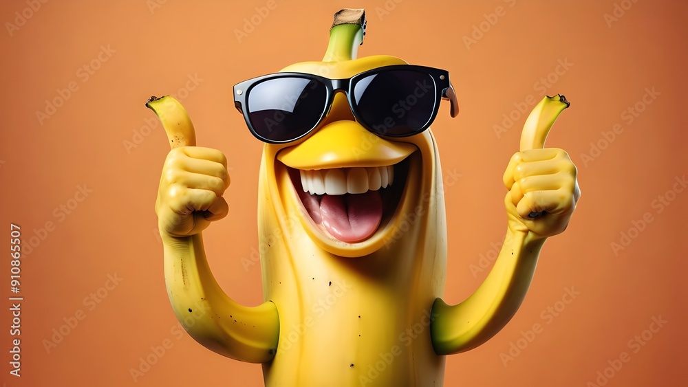 banana wearing dark sunglasses curved into a goofy smile thumb pointing ...