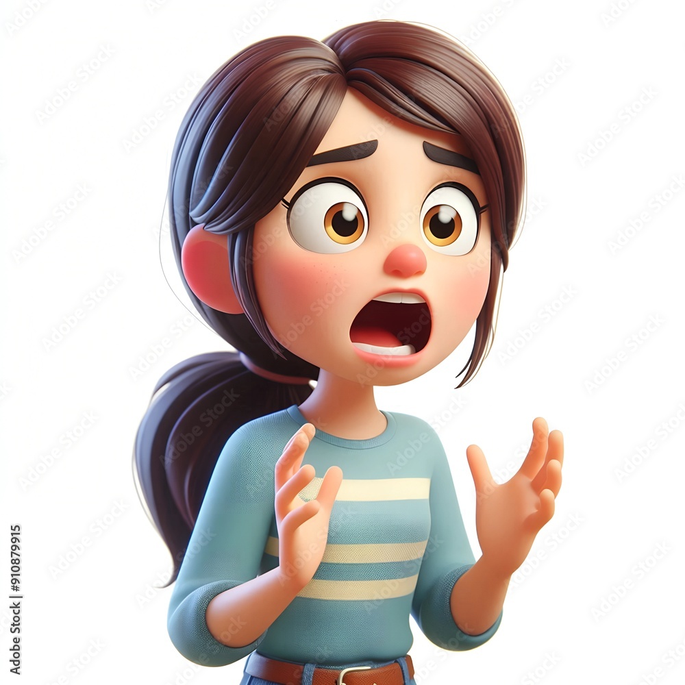 3d charachter Shocked scared amazed cartoon character adult female ...