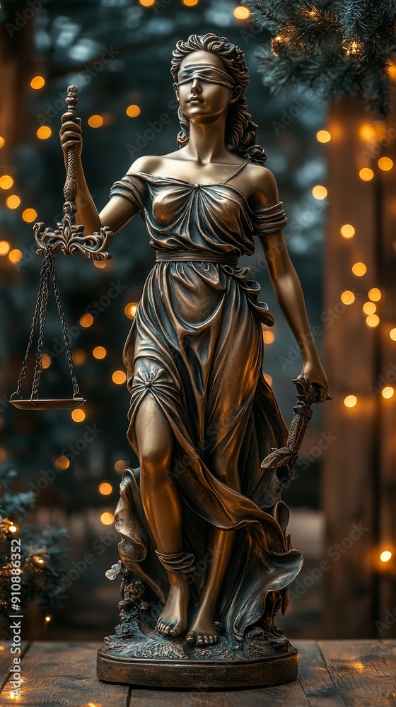 Majestic Lady Justice Statue Illuminated Against Bright Background ...