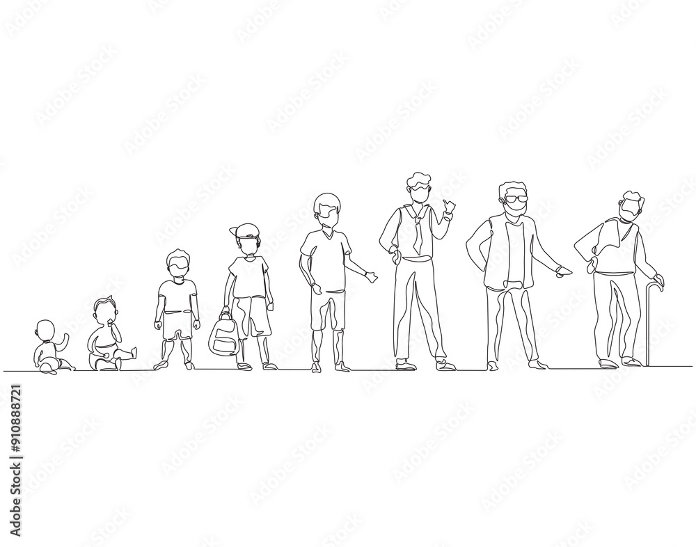 Continuous one line drawing of step of growing up man. One line drawing ...