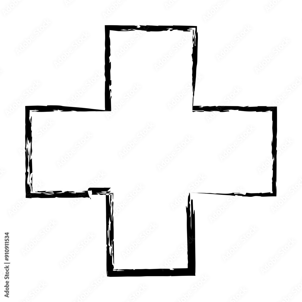 Cross texture symbol element, plus sign outline border grunge shape ...