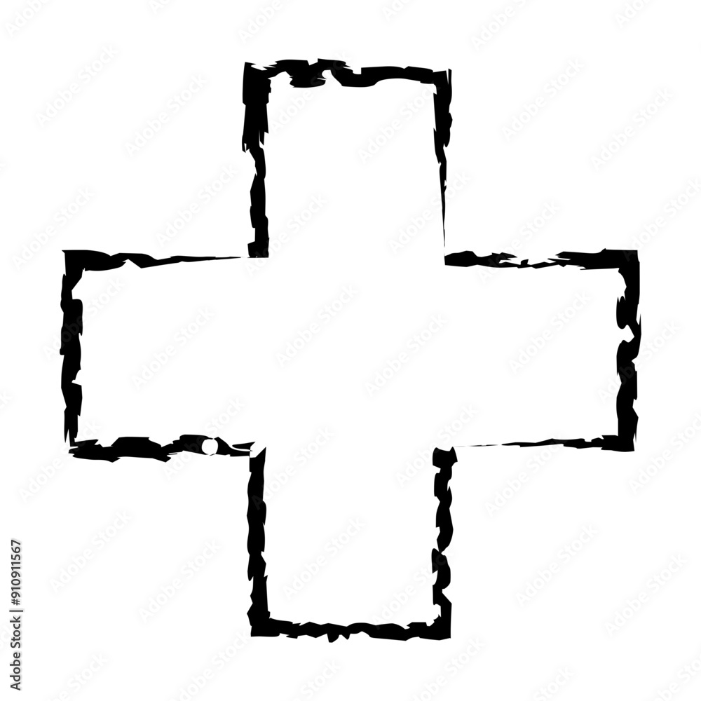 Cross texture symbol element, plus sign outline border grunge shape ...