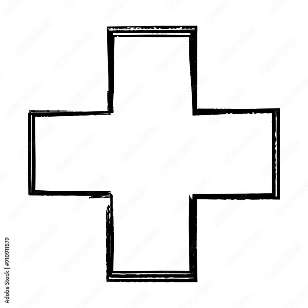 Cross texture symbol element, plus sign outline border grunge shape ...