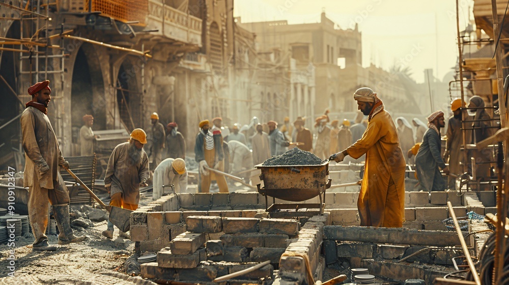Construction Workers in a Middle Eastern City Stock Photo | Adobe Stock