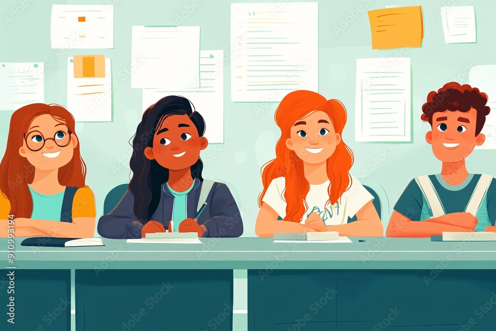 Vector art of a student council conference with diverse students ...