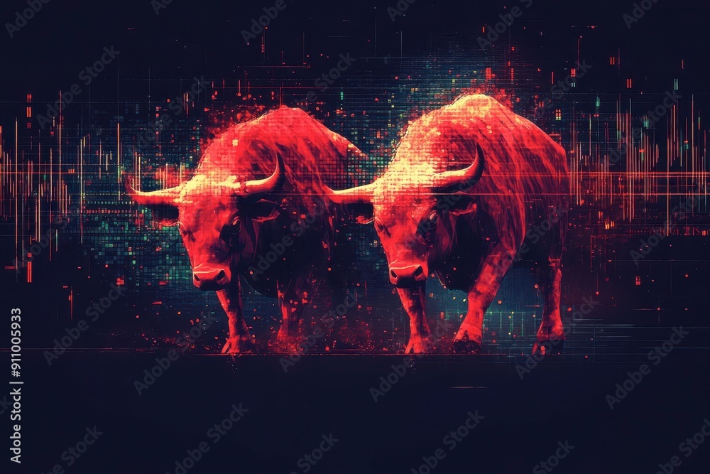 Symbolic digital illustration of bullish and bearish market patterns ...