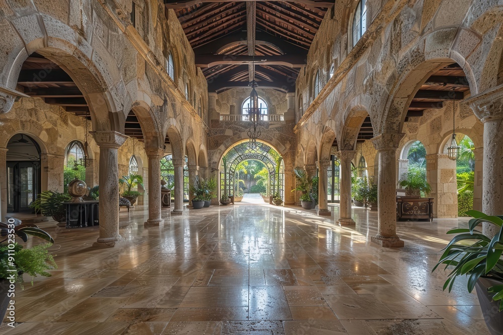 aweinspiring mansion interior blending modern luxury with monastic ...