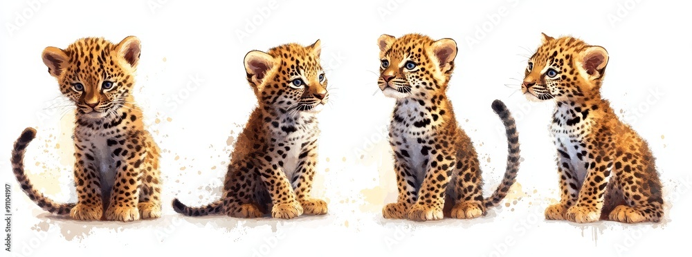 Leopard clipart illustration collection with standing, sitting, and cub ...