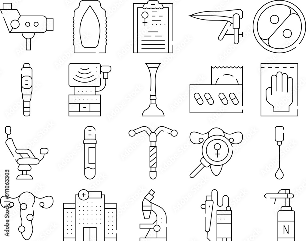 Gynecologist Treatment Collection Icons Set Vector. Gynecologist ...