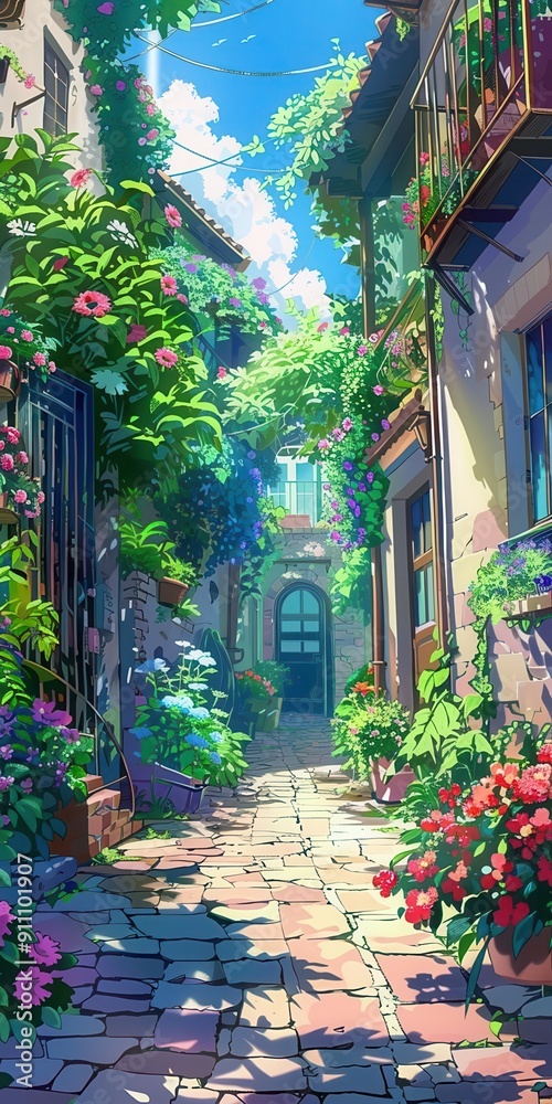 10 Quirky garden flat design cheerful perspective anime theme animation ...