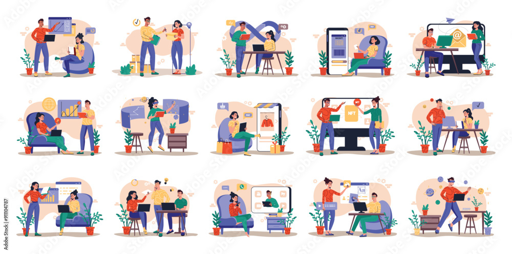 Mega set of different concepts with people scene in flat cartoon design ...