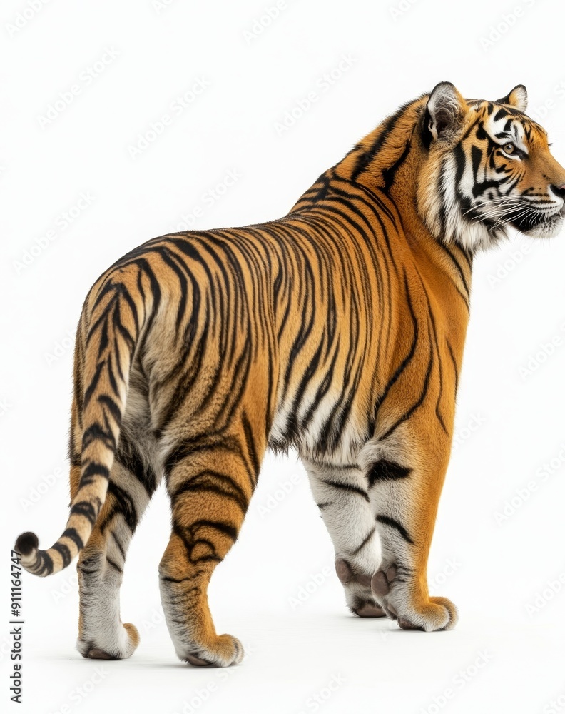 Standing bengal tiger on a transparent background with its back view ...