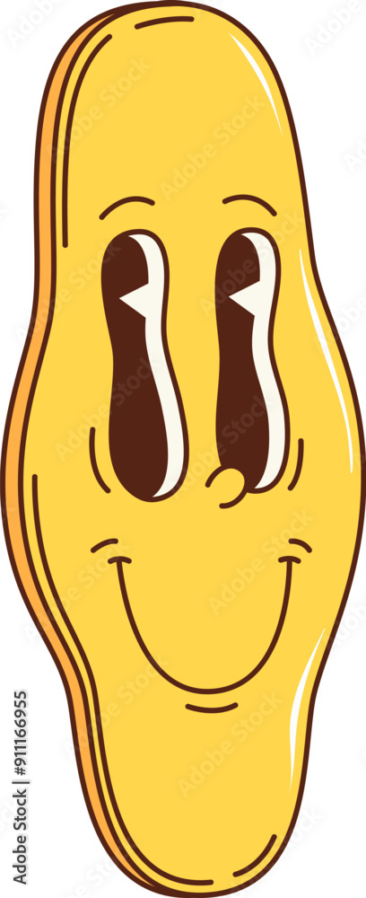 Cartoon retro 70s 80s hippie groovy symbol. Distorted smile character ...
