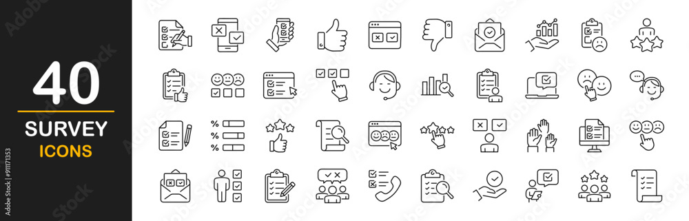 Survey Icon Set Containing Feedback Opinion Questionnaire Poll