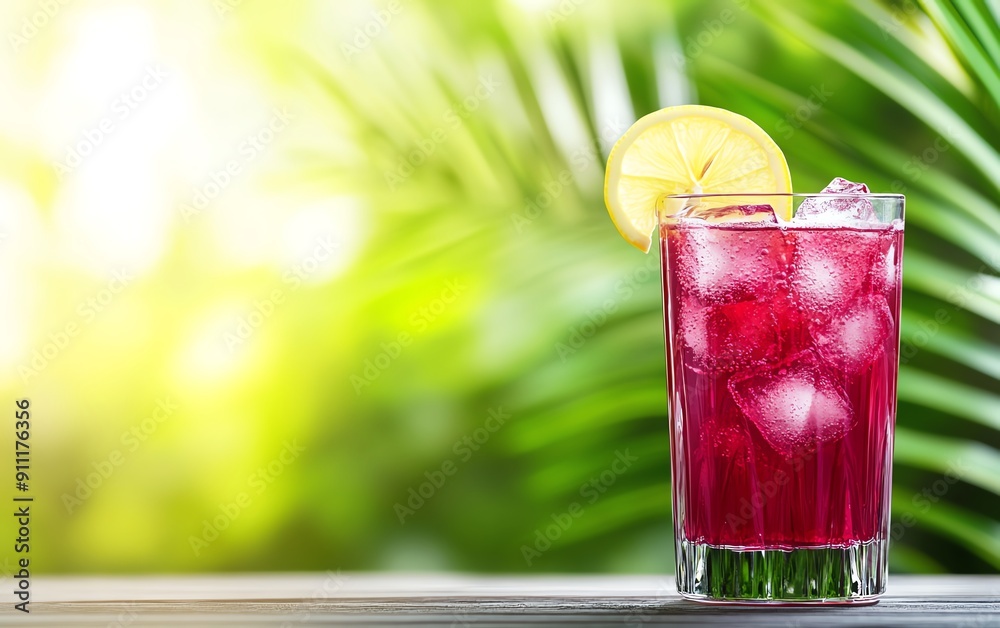 Refreshing Nigerian zobo drink in a tall glass, with ice cubes and a ...