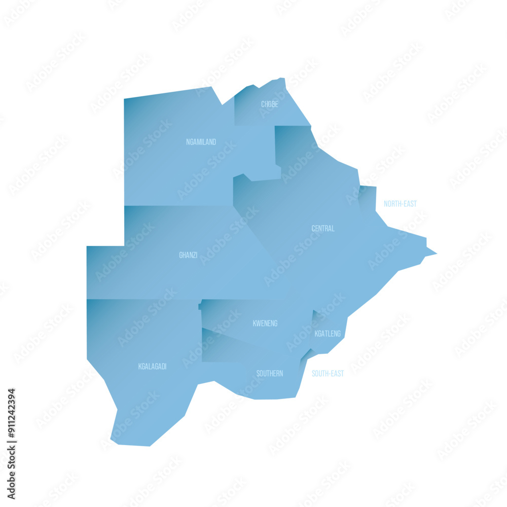 Botswana political map of administrative divisions - rural and urban ...