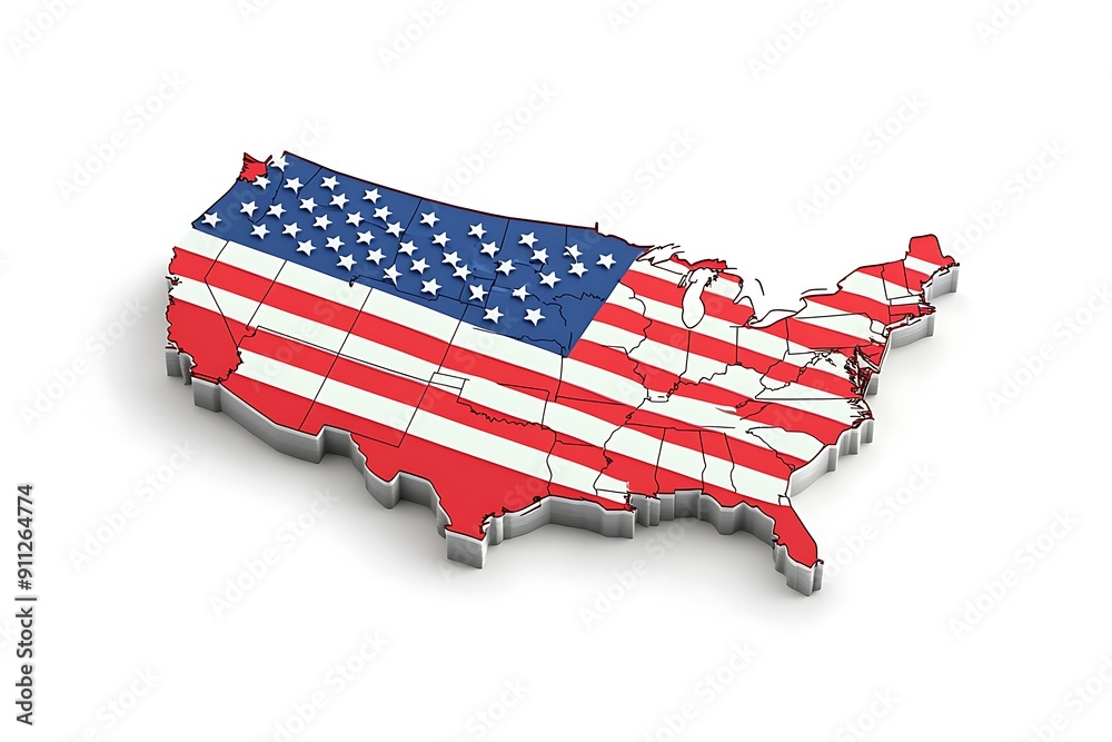 3D map of USA, aka United States of America, in a shape of US map ...