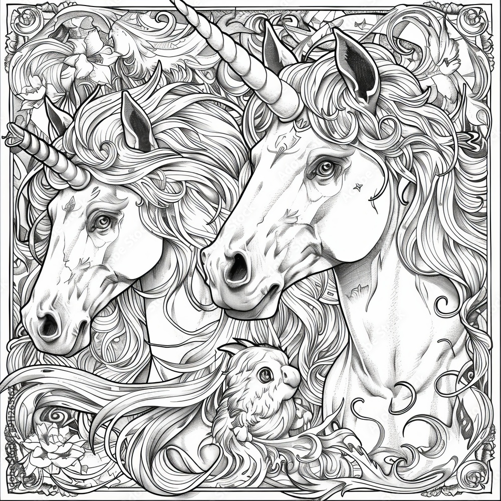 printable fantasy coloring page with dragons and unicorns , free ...