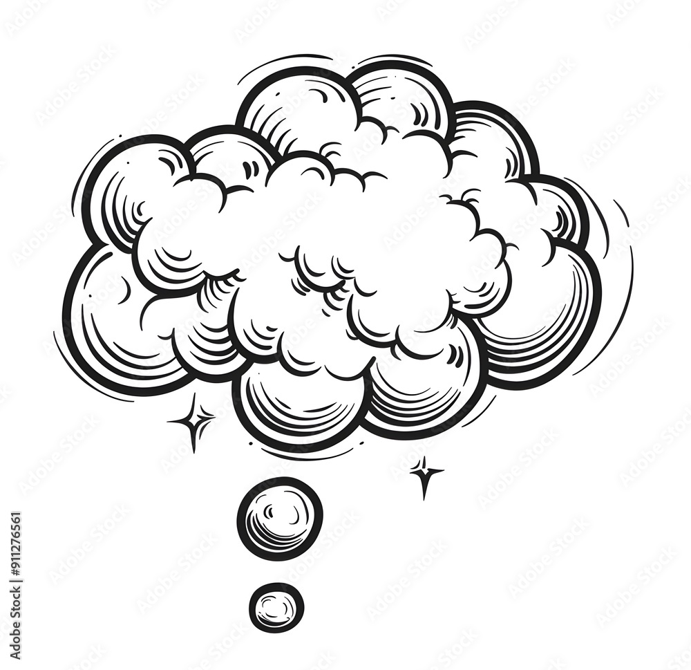 thought bubble, simple vector line art, clipart isolated on white ...