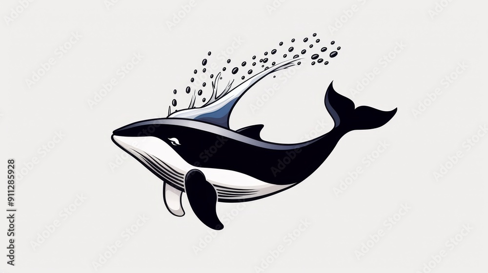 Clean and basic whale with spouting water, minimalist 2D vector ...