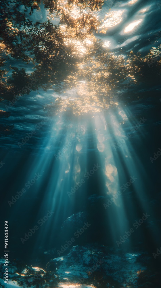 Sunrays Through the Deep: Golden light pierces the ocean's surface ...